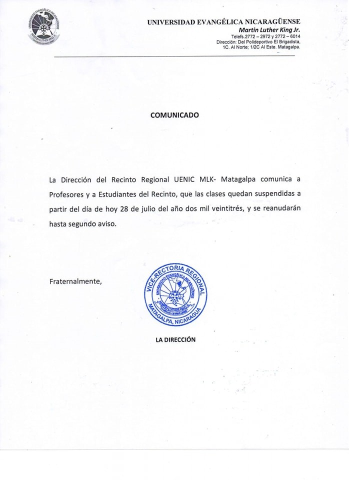 Estudiantes de la UENIC repudian cierre de su universidad - Nicaragua ...